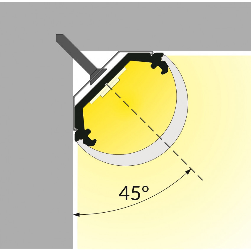 1m Aluminium Corner Profile with Round Cover for LED Strips up to 10 mm ...