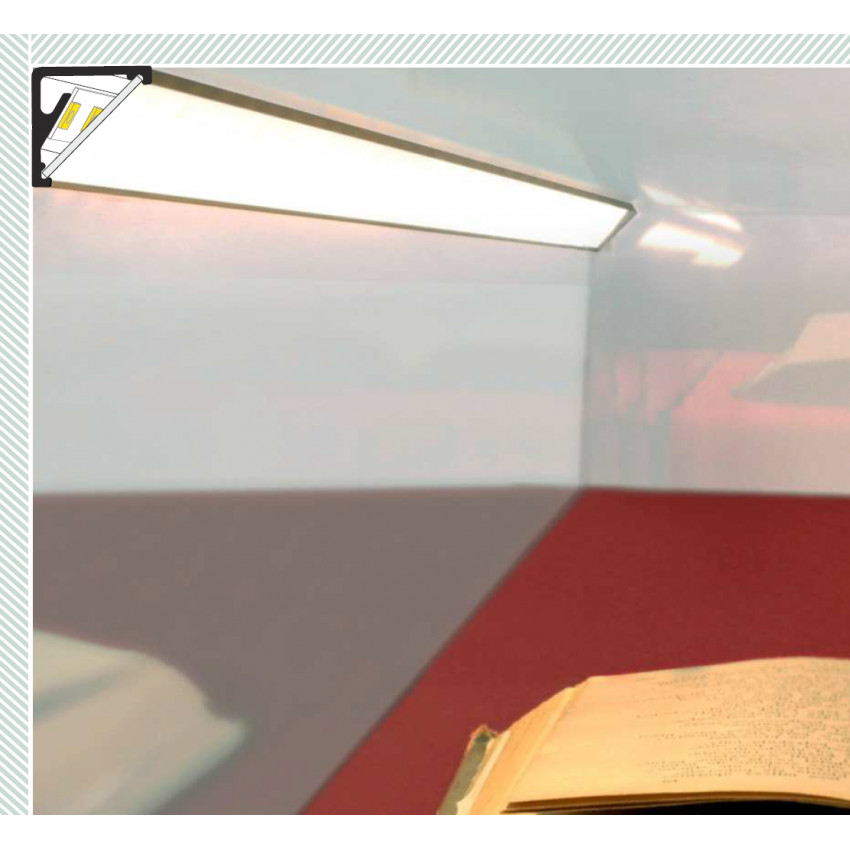 1m Aluminium Corner Profile with Round Cover for LED Strips up to 10 mm ...