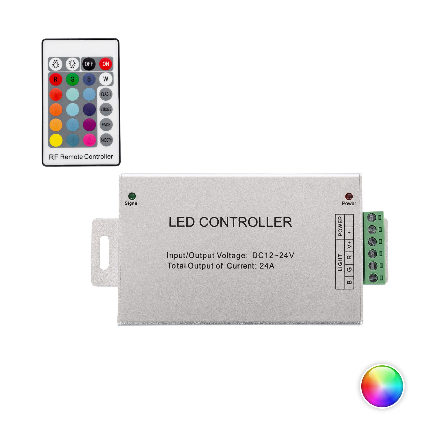 12/24V RGB LED Strip Controller with High Power RF Remote 24A - Ledkia